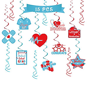 INNORU Congrats Doctor Hanging Swirls Streamers, Foil Ceiling Doctor Graduation Party Swirls Supplies, Medical School Graduation Party Hanging Decorations Supplies 15 PCS