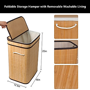 GERAMEXI Bamboo Laundry Basket with Removeable Lid 72L Clothes Hamper with Handle, Foldable Freestanding Clothes Hamper Basket Bedroom, Bathroom,