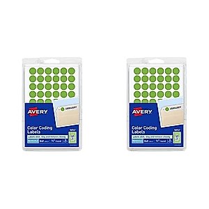 Avery Removable Neon Green Dot Stickers 1/2 Inch, 840 Round Stickers per pack (5052),Small (Pack of 2)