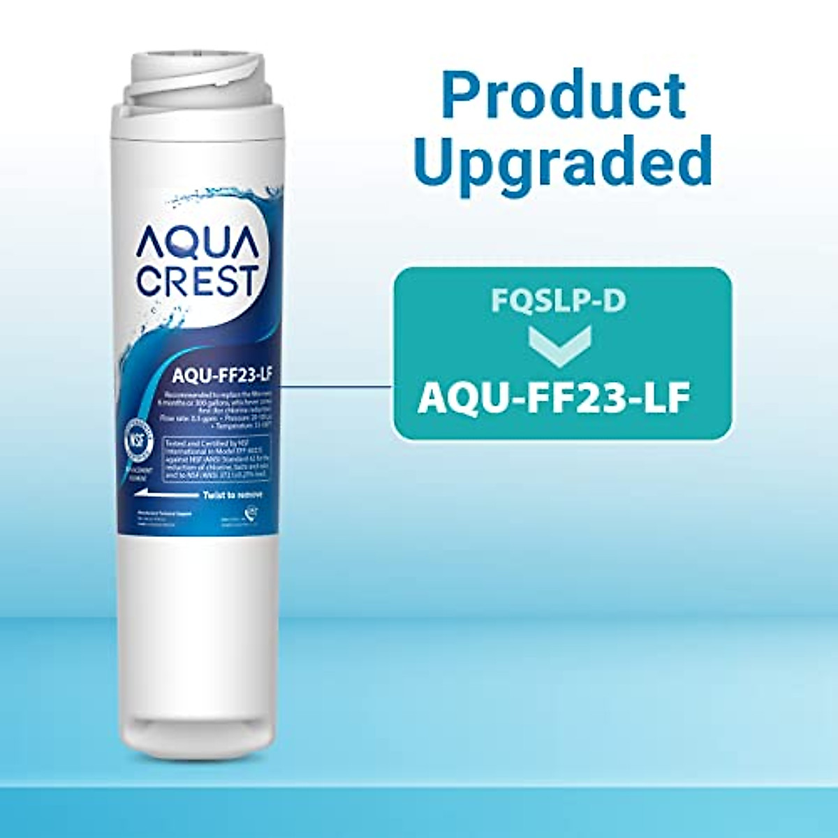 AQUA CREST FQSLF, FQSVF Under Sink Water Filter, Replacement for GE FQSLF, FQSVF, FQSVN, FQROPF, GXSV65R Undersink Water Filter, NSF 42 Certified (2 Pack), Model no.AQU-FF23-LF