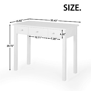 White Writing Desk, Dressing Table with 3 Drawers, Home Office Furniture Study Computer Work Station