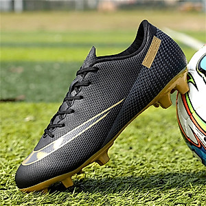 OAOUIA Men's Soccer Cleats Training Soccer Shoes Youth Outdoor Football Shoes Indoor Futsal Breathable Sneakers Black 7