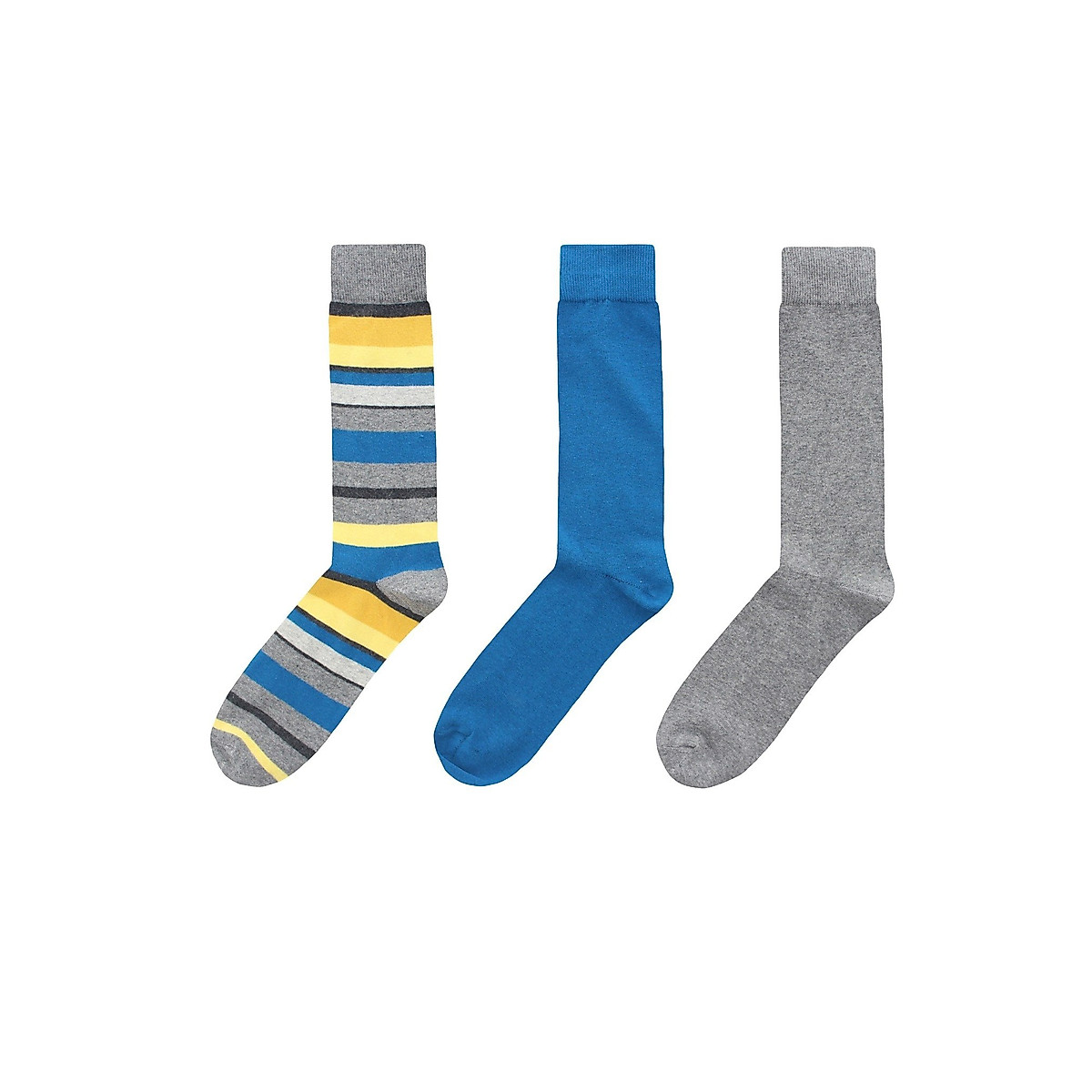 MeMoi Striped Cotton Blend Crew Sock 3 Pack Gray Heather 10-13
