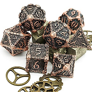 Cusdie Metal Dice with Metal Box, 7 PCs DND Metal Dice, Dagger Design Polyhedral Dice Set, for Role Playing Game D&D Dice MTG Pathfinder (Ancient Copper)