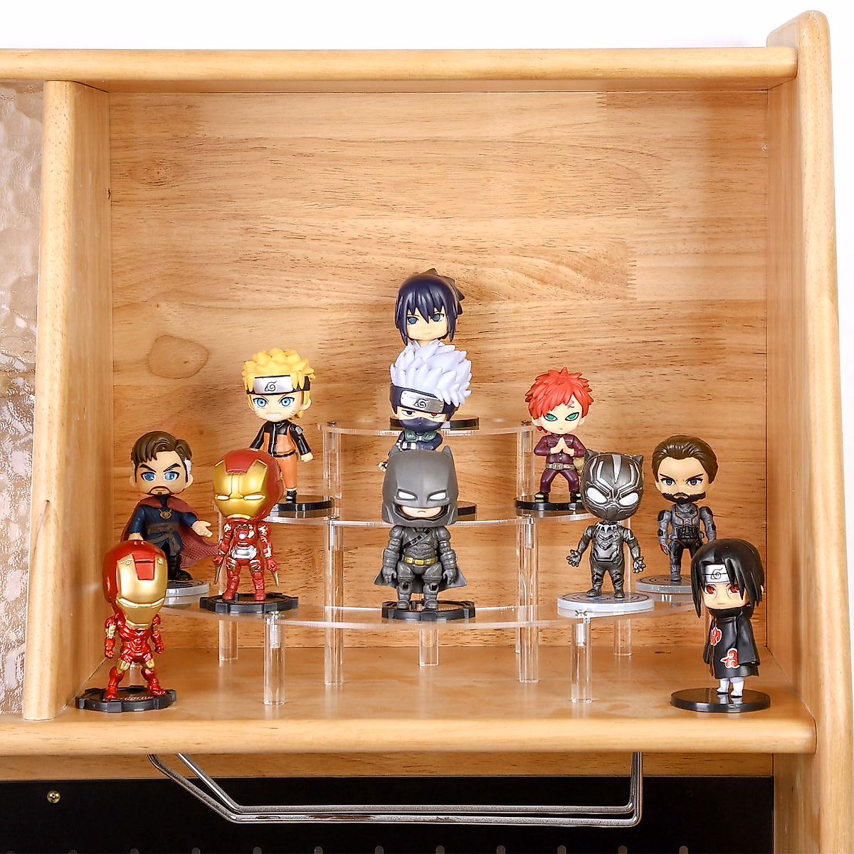 Anglelife 2 Set, Half Moon Acrylic Display Risers, 3 Tier Clear Perfume Stand Organizer, Cupcake Stand Risers, Dessert Stand, Clear Shelf Risers Display Stand for Food, Amiibo Funko POP Figure