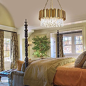 A1A9 Modern Round Crystal Chandelier Lights Luxury Pendant Ceiling Light Contemporary Raindrop Chandeliers Lighting Fixture for Dining Living Room Kitchen Island Bedroom Foyer Hallway (Antique Gold)