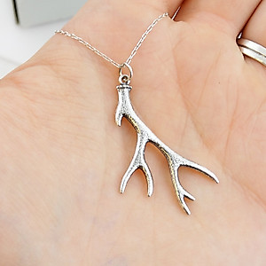 FashionJunkie4Life Sterling Silver Deer Antler Necklace, 18" Chain | Gifts for Men & Women | Birthday Gifts for Women and Men