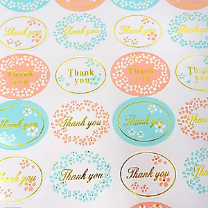 Honbay 20 Sheets 480pcs Spring Floral Sticker Labels Oval Shape Thank You Sticker Self-Adhesive Seal Sticker Decorative Sticker for Wedding, Scrapbooking, Cookies Packaging, Gift Wrap, Envelopes Seal