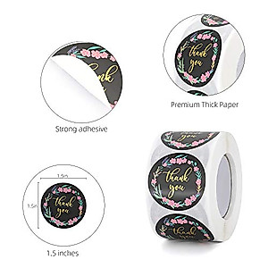 Thank You Stickers Roll - 1.5 inch Thank You Stickers with Floral Base Color, Gold Foil Design, 500 Thank You Stickers for Small Business, Gift Bags, Envelopes Seals, Mailer Stickers and More