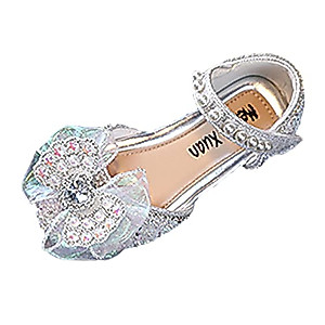 Ladies Girls Princess Girls Baby Princess Single Shoes Leather Shoes Dance Performance Shoes High Tops (Silver, 3.5-4 Years)