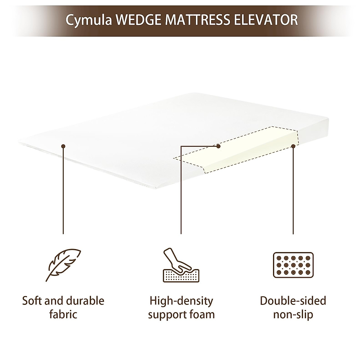 Cymula Mattress Wedge, 7-Inch Inclined King, Mattress Wedge for Acid Reflux, GERD, Snoring, Neck & Back Pain, Under Mattress Wedge with Washable Cover & Non-Slip Bottom for Bedroom