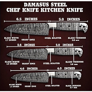 Hercules Knives Custom 3Pcs Set Of Chef Knife - Kitchen Knife Hand Forged Hammered Damascus Steel Blank Blade Handmade Knife Making Supply (STEEL BOLSTER)