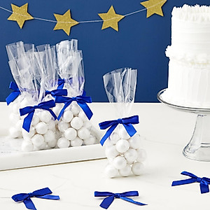 Dark Blue Satin Bow Twist Ties for Treat Bags (100 Pack)