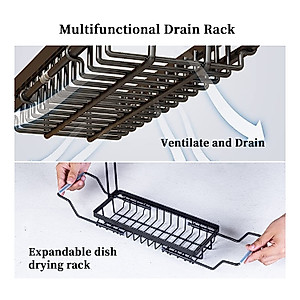 Mlesi Sponge Holder for Kitchen Sink Kitchen Sink Caddy Stainless Steel Telescopic Sink Storage Rack, Telescopic Sink Basket with Dish Towel Rack Expandable (14.2"-17.3") Rustproof Sink Organizer