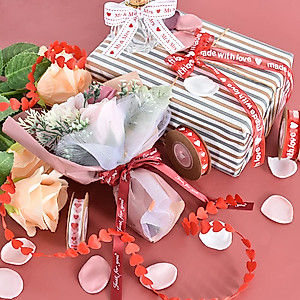 6 Rolls Valentine's Day Ribbon Set Organza Love Heart Printed Grosgrain Satin Ribbon for Wreaths Bows DIY, Gift Wrapping, Wreath, Wedding Decorations on Valentine's Day (98.4 Ft ，33Yards)