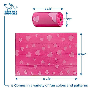 Best Pet Supplies Dog Poop Bags for Waste Refuse Cleanup, Doggy Roll Replacements for Outdoor Puppy Walking and Travel, Leak Proof and Tear Resistant, Thick Plastic - Pink Heart, 360 Bags