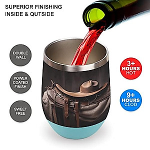 YKUDBN Stainless Steel Insulated Cup, Horse Saddle with A Cowboy Hat Wild Print 304 Stainless Steel, Smooth Round Rim Ideal for Office, Home, And Gift Giving