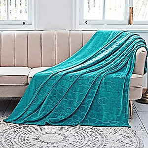 FY FIBER HOUSE Flannel Fleece Throw Blanket Super Soft Lightweight Microfiber with Stone Print for Couch, 50"X60", Teal