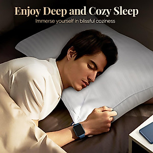 Qnoon Hotel Collection Bed Pillows for Sleeping, Bed Pillows Queen Size Set Of 2,Gusseted Pillow for Back, Stomach or Side Sleepers