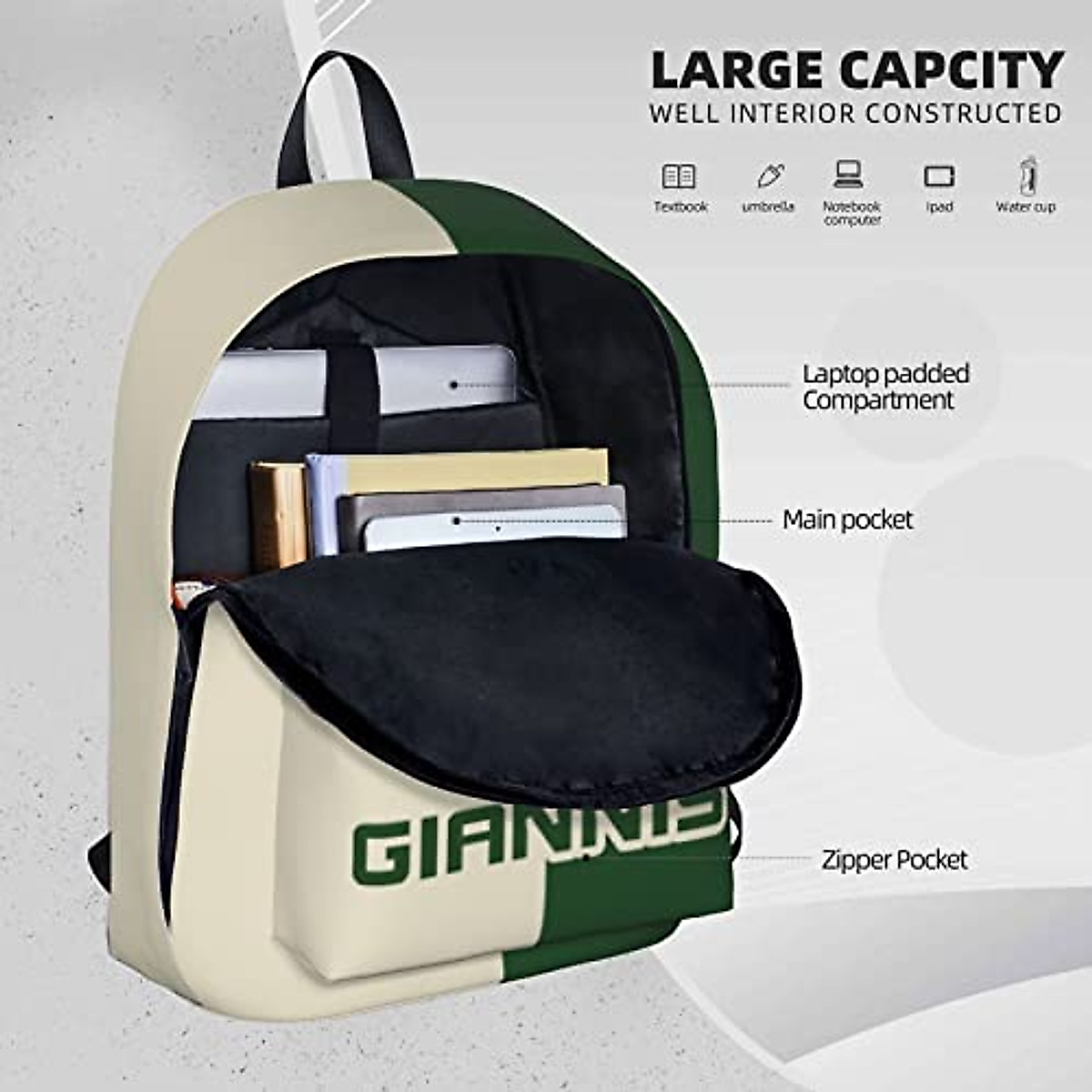 VIHIRA Milwaukee-Giannis-Antetokounmpo#34 Basketball Backpack School Bag Adjustable Large Capacity Leisure Book Bag Unisex