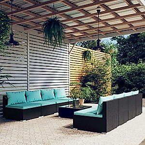 WEHUOSIF 9 Piece Patio Lounge Set with Cushions Poly Rattan,Garden Lounge Set,Combination Sofa,Pool Sofa Set,Conversation Sofa,Party Furniture,for Homes,Offices,Living Room,Cafes, Black