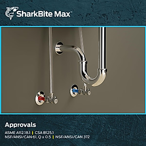 SharkBite Max 20 Inch Stainless Steel Braided Faucet Connector with 1/2 Inch Angle Stop Valve, 1/2 Inch FIP Faucet Connection, PEX Pipe, Copper, CPVC, PE-RT, HDPE, UR24657