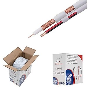Bulk Siamese RG59/U Cable, 20AWG + 18/2AWG, 95% Shielding, CCTV Video Wire (White, 250FT)