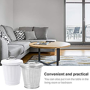 VOSAREA Plastic Bins 4pcs Desktop Garbage Trash Can Mini Metal Rubbish Bin with Lid Iron Flower Pots Tabletop Waste Bin for Kitchen Bedroom Office Decor Car Cup Holder