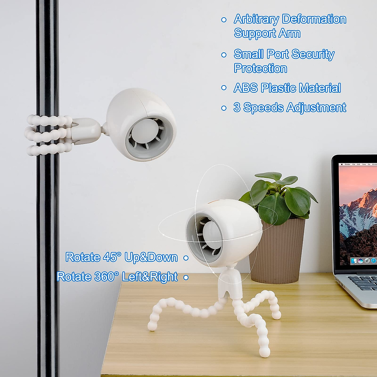 SWTOIPIG Stroller Fan, Portable Bladeless Fan, ​Mini Handheld Fan with Tripod, Clip on Fan, 3 Speeds Rechargeable Operated Fan for Stroller, Car Seat, Crib, Phone Holder and Desktop