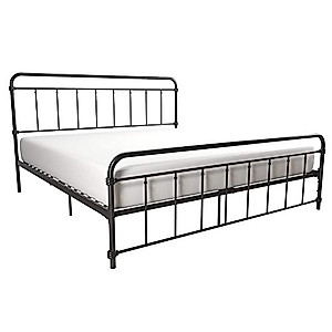 DHP Winston Metal Platform Bed with Rustic Design and Curved Edge Headboard and Footboard, Adjustable Base Height for Underbed Storage, No Box Spring Needed, King, Black
