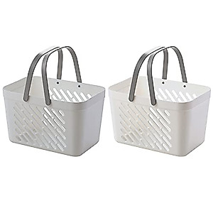 Bath Basket with Handle Tote Storage Organization Hollow Draining Container for Home Bathroom Shampoo Lotion Holder Bath Basket
