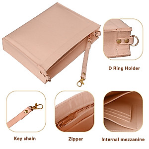 MISIXILE Felt Purse Insert Organizer with Zipper And Gold Buckles,Handbag Organiser Insert fits Toiletry Pouch 19 26(Pink-S)