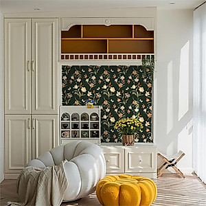 Dimoon 78.7"x16.1" Floral Wallpaper Peel and Stick Dark Green Contact Paper Golden Thicken Waterproof Leaf Flower Vintage Self Adhesive Removable Wallpaper for Bedroom Shelf Liner Decal Vinyl Roll