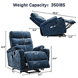 Electric Power Lift Recliner Chair, Vibration Massage Heated Chair for Elderly, Fabric Single Chair with 2 Side Pockets, Lounge Chair with 2 Cup Holders,1 USB Charge Port for Living Room