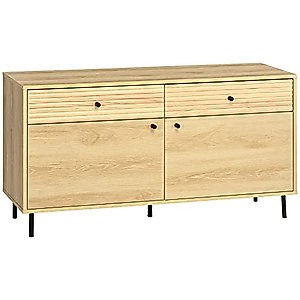 HOMCOM Sideboard Buffet Cabinet with Ribbed Texture, Woodgrain, Kitchen Cabinet, Coffee Bar Cabinet with Storage Drawers, Natural