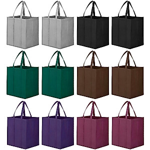 WISELIFE Reusable Grocery Bags 12 Pack, Large Foldable Shopping Bags Tote Bags,Eco-Friendly Produce Bags with Long Handle for Shopping Groceries Clothes (6 Assorted Colors )