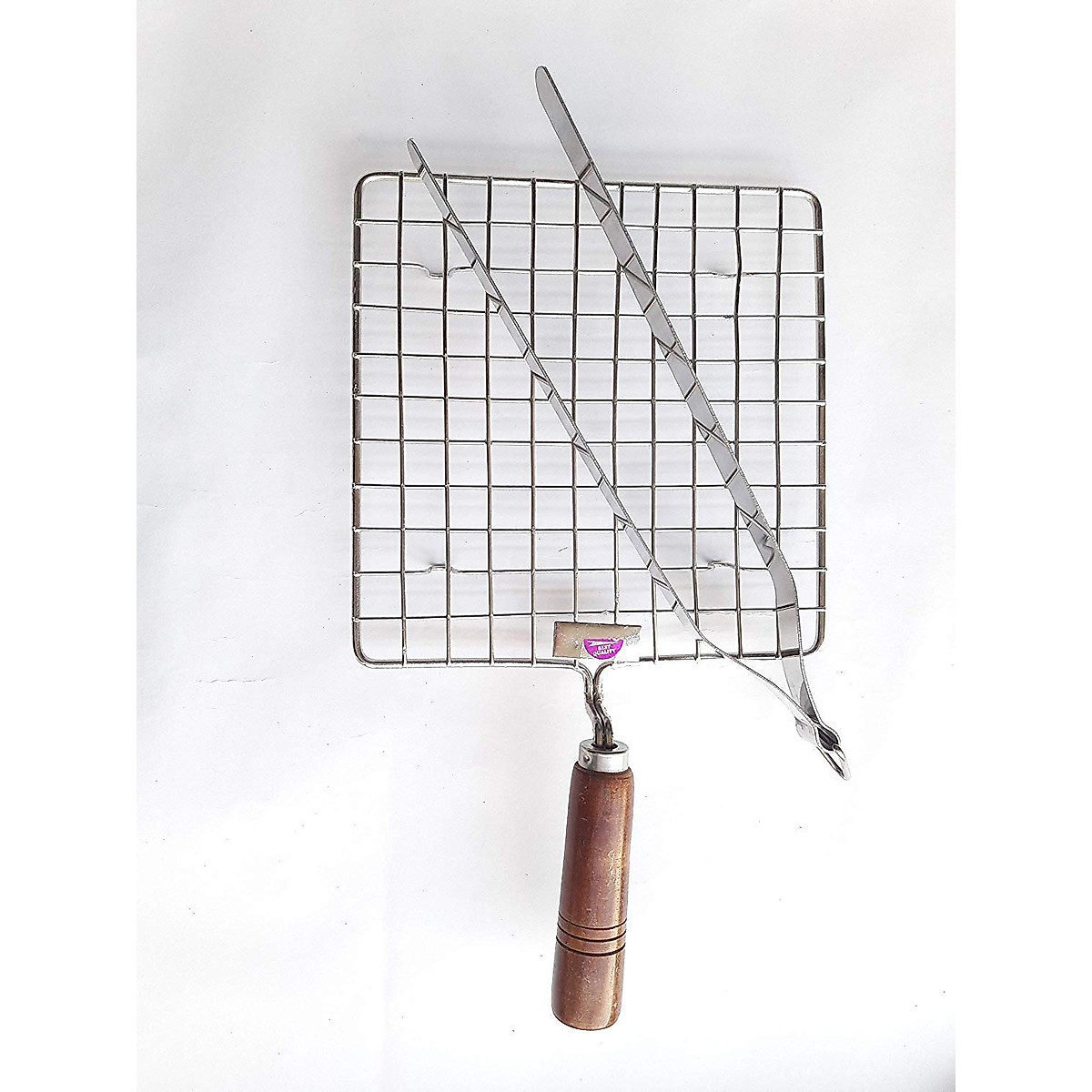 Tuelip Stainless Steel Wire Roaster & Tong, Papad Jali, Wooden Handle Roasting pan