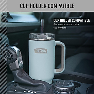 THERMOS Stainless Steel Cup Holder Mug - 40 Ounce, Glacier - Insulated Tumbler with Lid and Straw, Plus Leak-Resistant Slide Lock