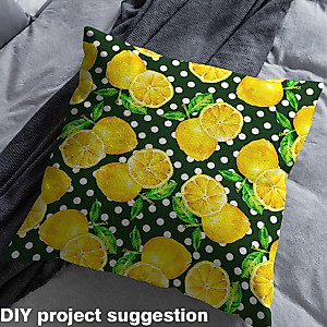 Lemon Print Outdoor Fabric by The Yard,White Geometric Polka Dots Fabric by The Yard for Teens Craft Lover,Yellow Fruit Green Leaf Upholstery Fabric for Clothing Quilting Sewing,2 Yards