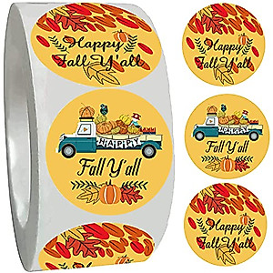 Happy Fall Y'all Stickers Thanksgiving Stickers Label 1.5 Inch - Autumn Theme Pumpkin Design Thank You Labels for Party Favors,Envelope Seals & Goodie Bags 500 Pcs/Roll Harvest Pumpkin Party stickers
