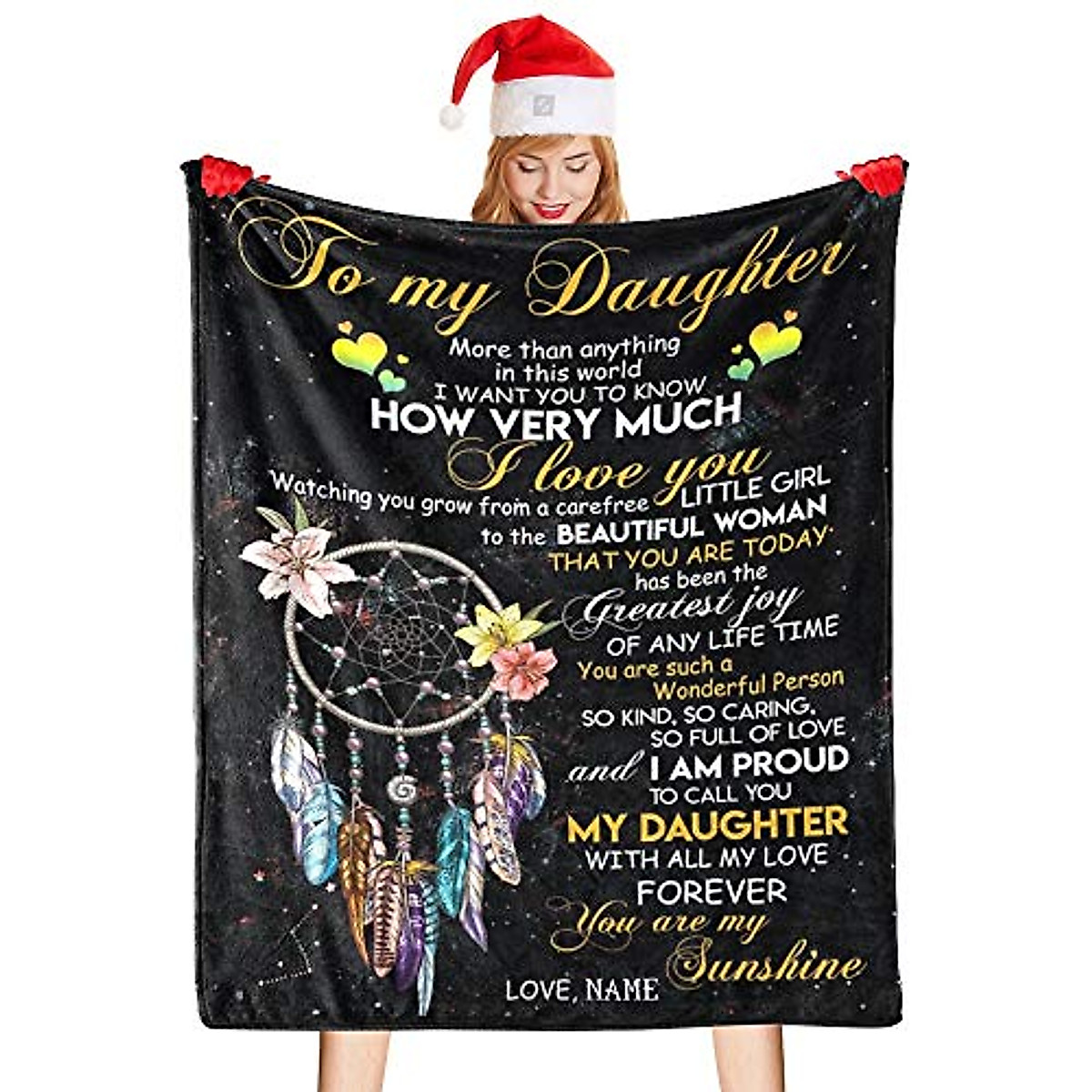 CUXWEOT Custom Blanket with Name Text Personalized to My Daughter Soft Fleece Throw Blanket for Gifts (50 X 60 inches)