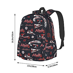Annod Industries Atlanta Braves Baseball Backpack, Lightweight Casual School Backpacks Bags for Men Women Book Travel Hiking Camping Work, 16.9 Inch