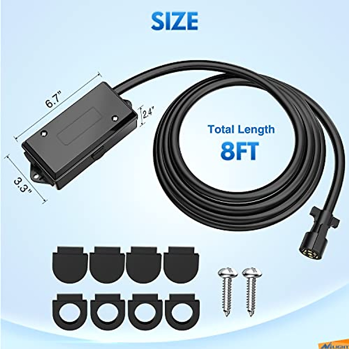 Nilight Heavy Duty 7 Way Inline Trailer Plug with 7 Gang Junction Box - 8 Feet, Trailer Connector Cable Wiring Harness with Weatherproof Junction Box Suitable for RV Automotives Cars,2 Years Warranty