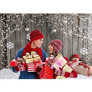 LYWYGG 7X5FT Christmas Backdrop Snow Floor Photo Backgrounds Wooden Wall Photography Backdrops for Child CP-70