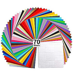 Ohuhu Permanent Vinyl Sheets for Cricut: 70 Packs Craft Adhesive Vinyl for Cricut Maker & All Kinds of Cutting Machines, 60 Backed Vinyls + 10 Transfer Papers - 30 Colors for Party Car Decor Sticker