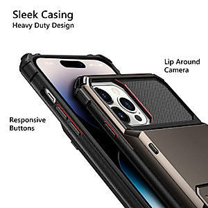 Vofolen for iPhone 14 Pro Max Case Wallet Cover 4-Card Credit Card Holder ID Slot Scratch Resistant Dual Layer Hybrid Protective Hard Shell Rugged TPU Bumper Armor Case 6.7 inch Gun