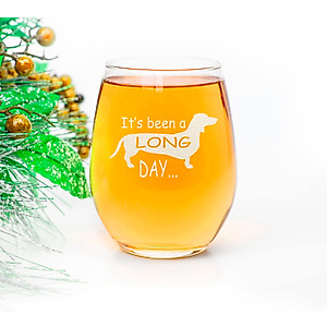 CARVELITA It's Been A Long Day 15oz Engraved, Sarcastic Gifts For Best Friends, Cute Funny Stemless Dachshund Wine Glass, For Her, Mom, Wife, Girlfriend, Sister, Grandmother, Aunt, Friends