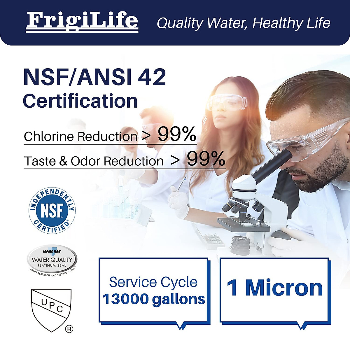 FrigiLife 1 Micron 10" x 2.5" Whole House CTO Carbon Sedimen Water Filter Compatible DuPont WFPFC8002, WFPFC9001, SCWH-5, WHCF-WHWC, FXWTC, RO Unit for Under Sink & Countertop Filtration System,3Pack