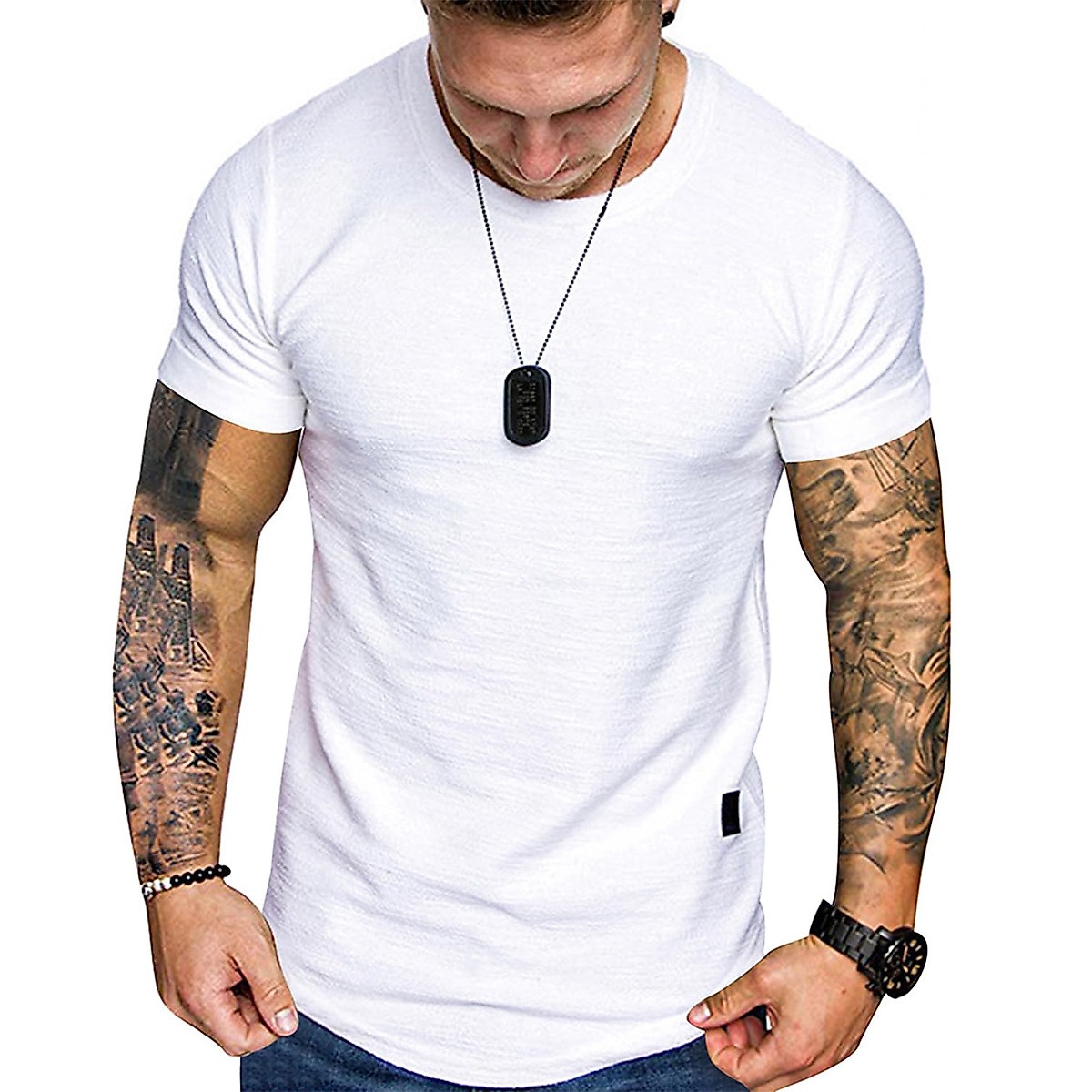 Fashion Mens T Shirt Muscle Gym Workout Athletic Shirt Cotton Tee Shirt Top White X-Large