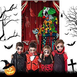 Halloween Decorations Large Evil Clown Door Cover Fabric Halloween Door Banner Backdrop Background Clown Theme Front Door Cover for Halloween Party Haunted House Photo Props Supplies, 70.9 x 35.4 Inch
